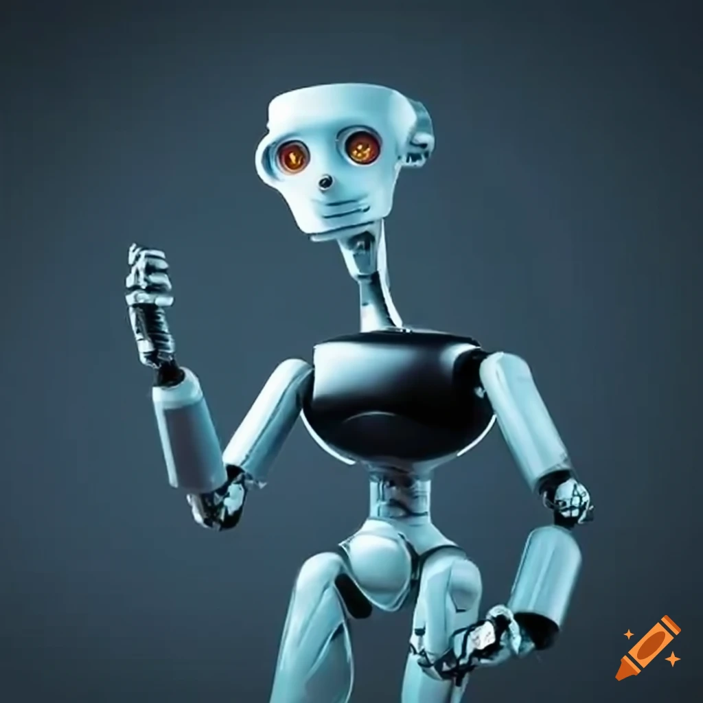 The robot stands sideways