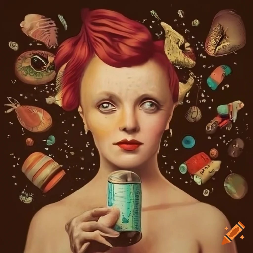 Retro advertisement for quirky buzubiak products, capturing kitsch ...