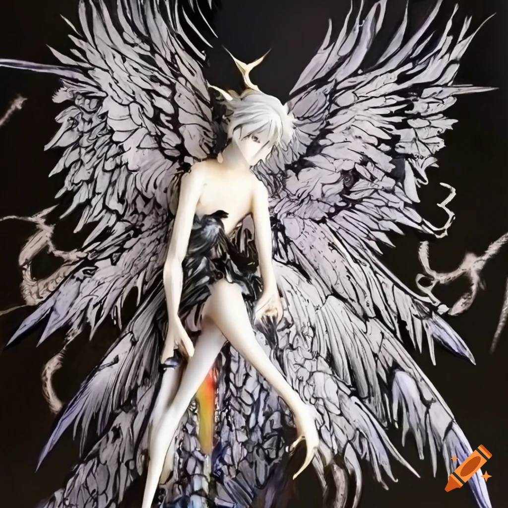 Seraph fae black and white high detail intricate mass of spikes forming ...