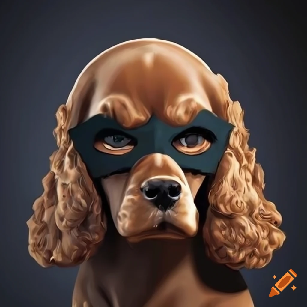 A cocker spaniel puppy in a Batman mask. Marvel Comics style on Craiyon