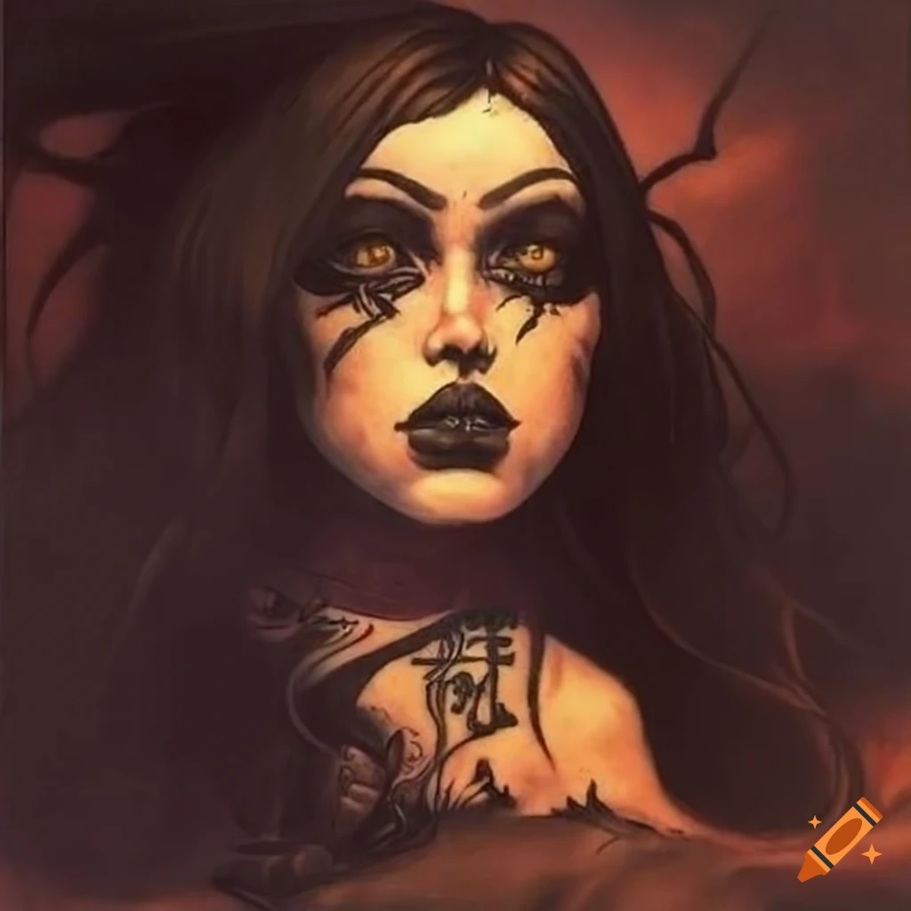 Gothic girl with rune tattoo frank frazetta