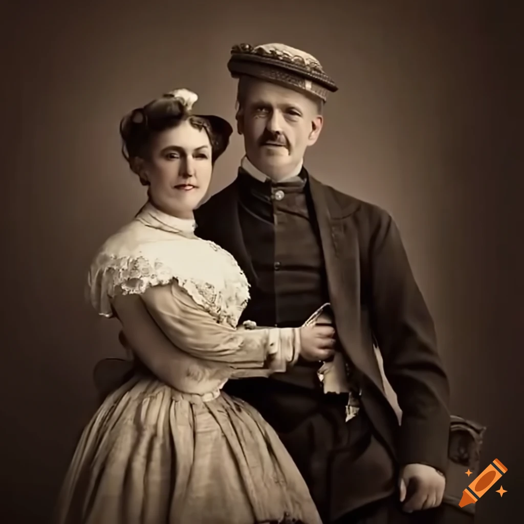 A happy mid working class victorian husband and wife, 4k, looking at ...