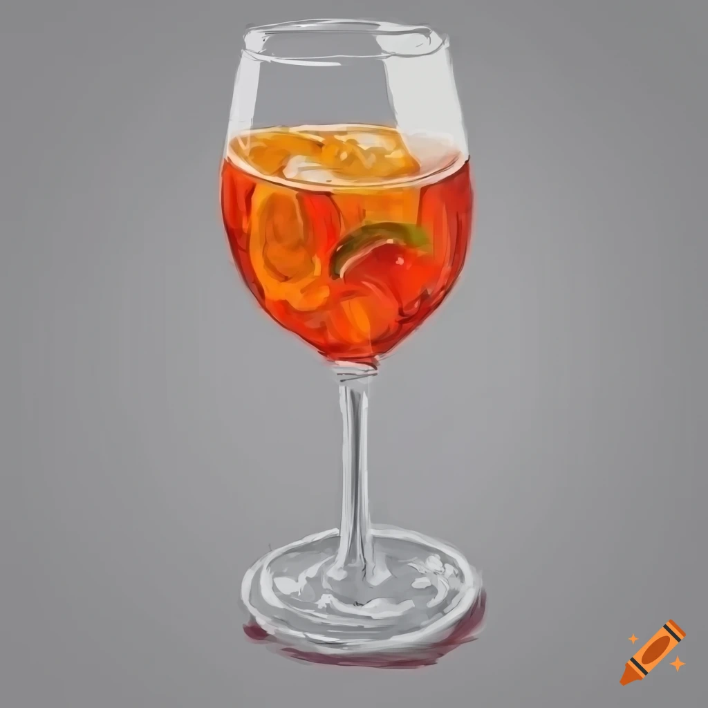 Drawing of aperol spritz against white blank background