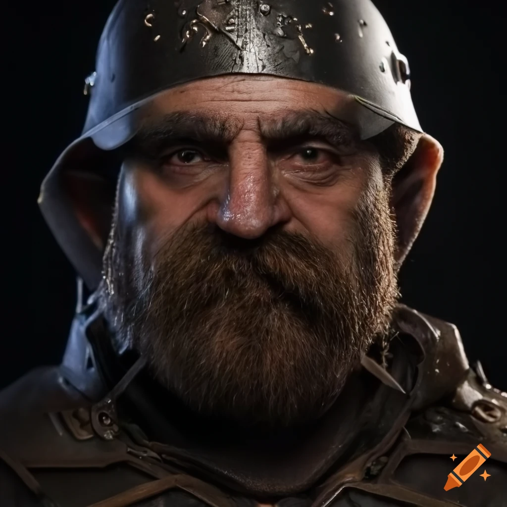 Portrait of a dwarf wearing leather armor, facial symmetry, striking ...