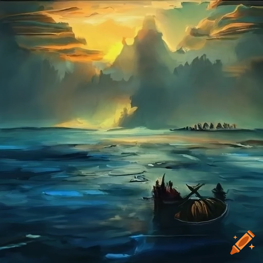 A stunning landscape painting inspired by the world of one piece