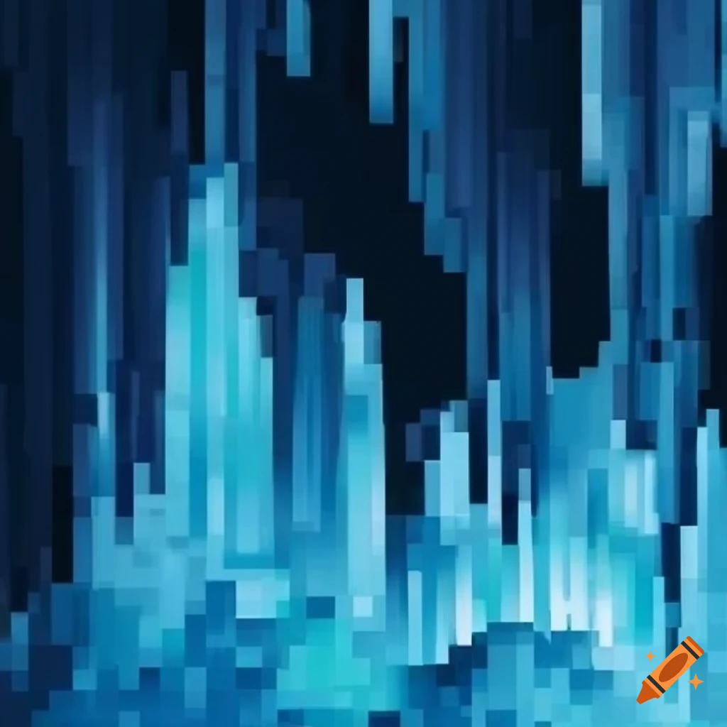 A pixelated background of ice stalagmites and blue fire on Craiyon