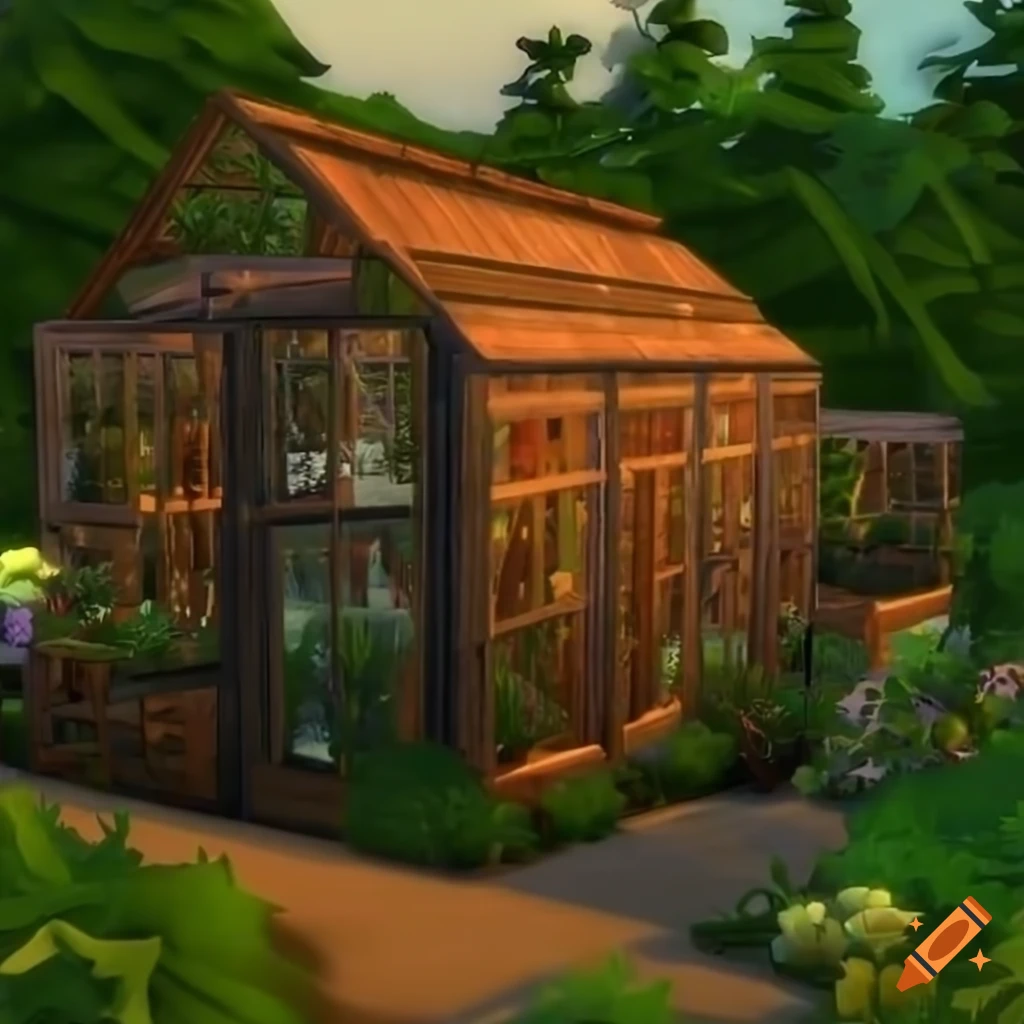 A rustic greenhouse in the sims 4 on Craiyon