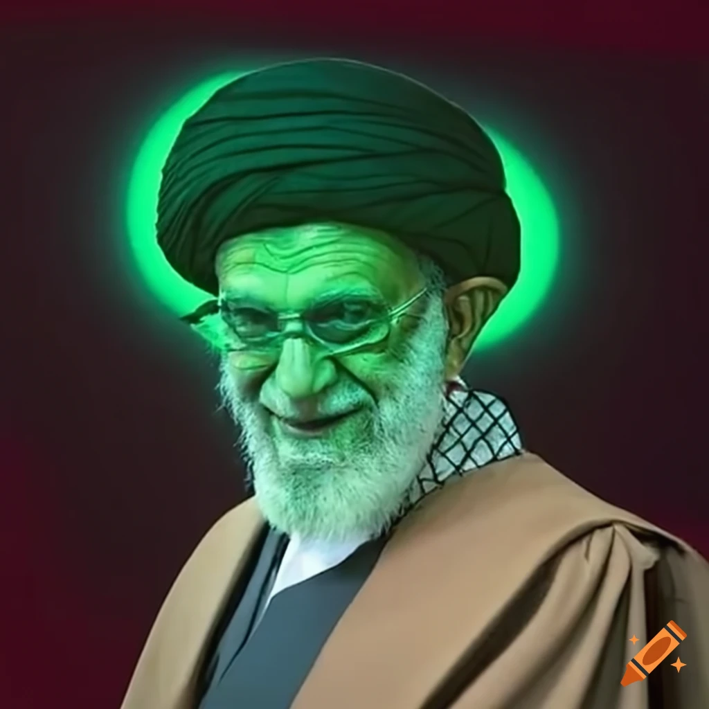 Iran supreme leader khamenei has a alien green head