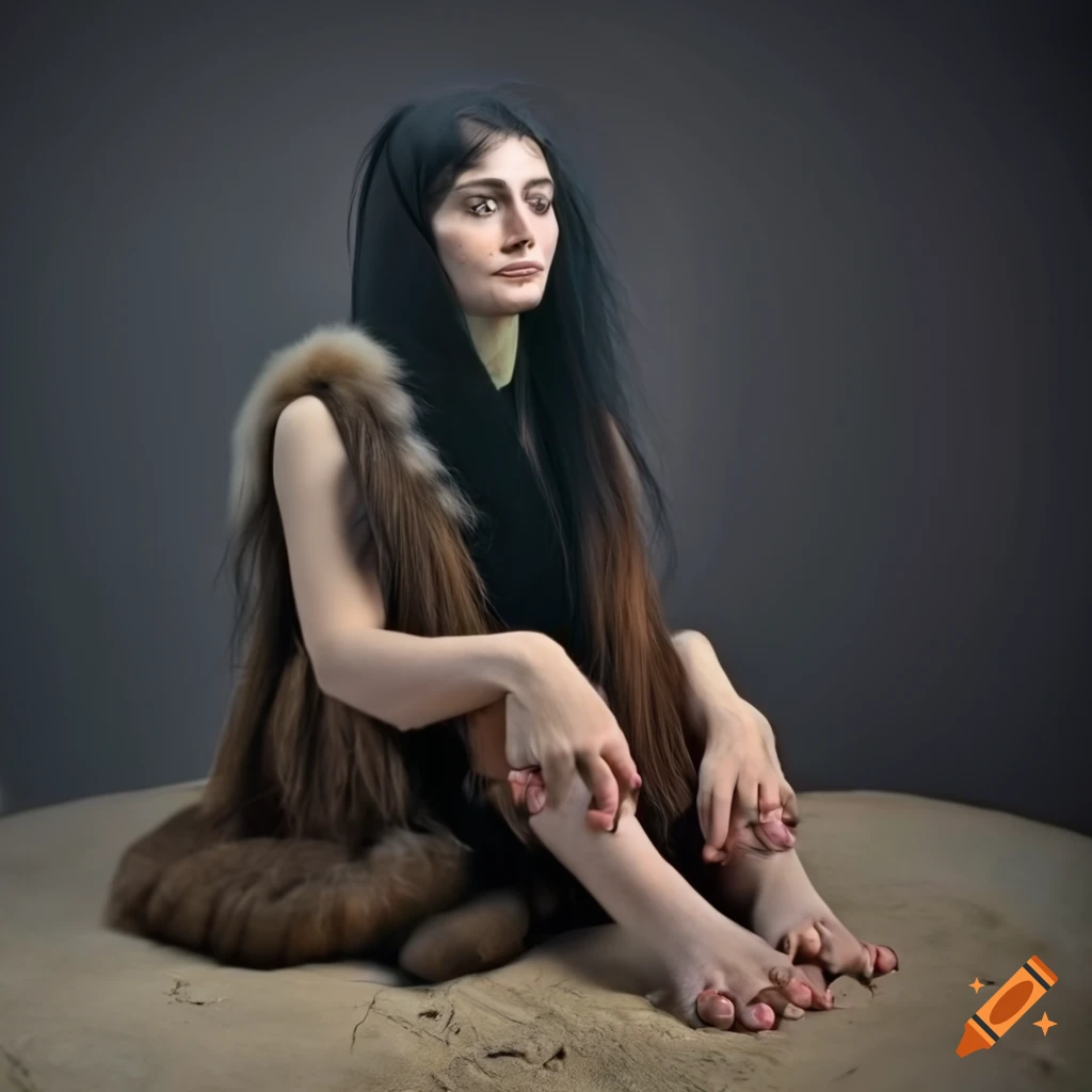 Young barefoot middle-eastern woman with beautiful long black hair ...