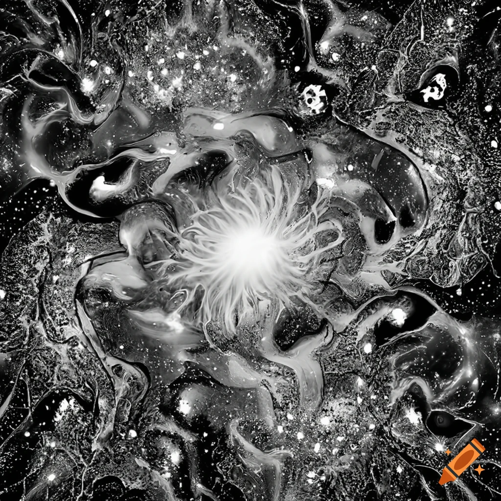 A striking black and white image of a cosmic explosion on Craiyon