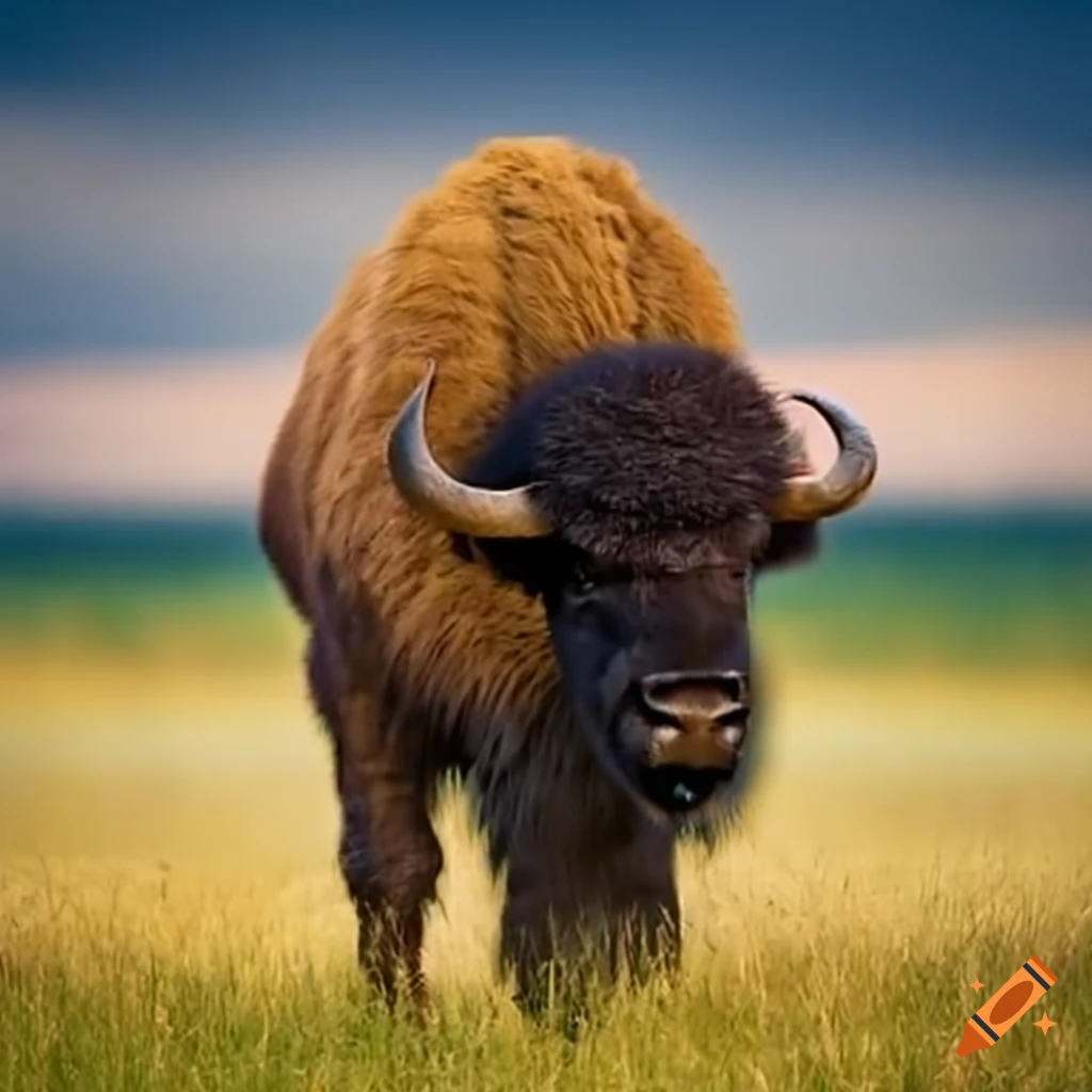 Wild buffalo on a wild summer prairie