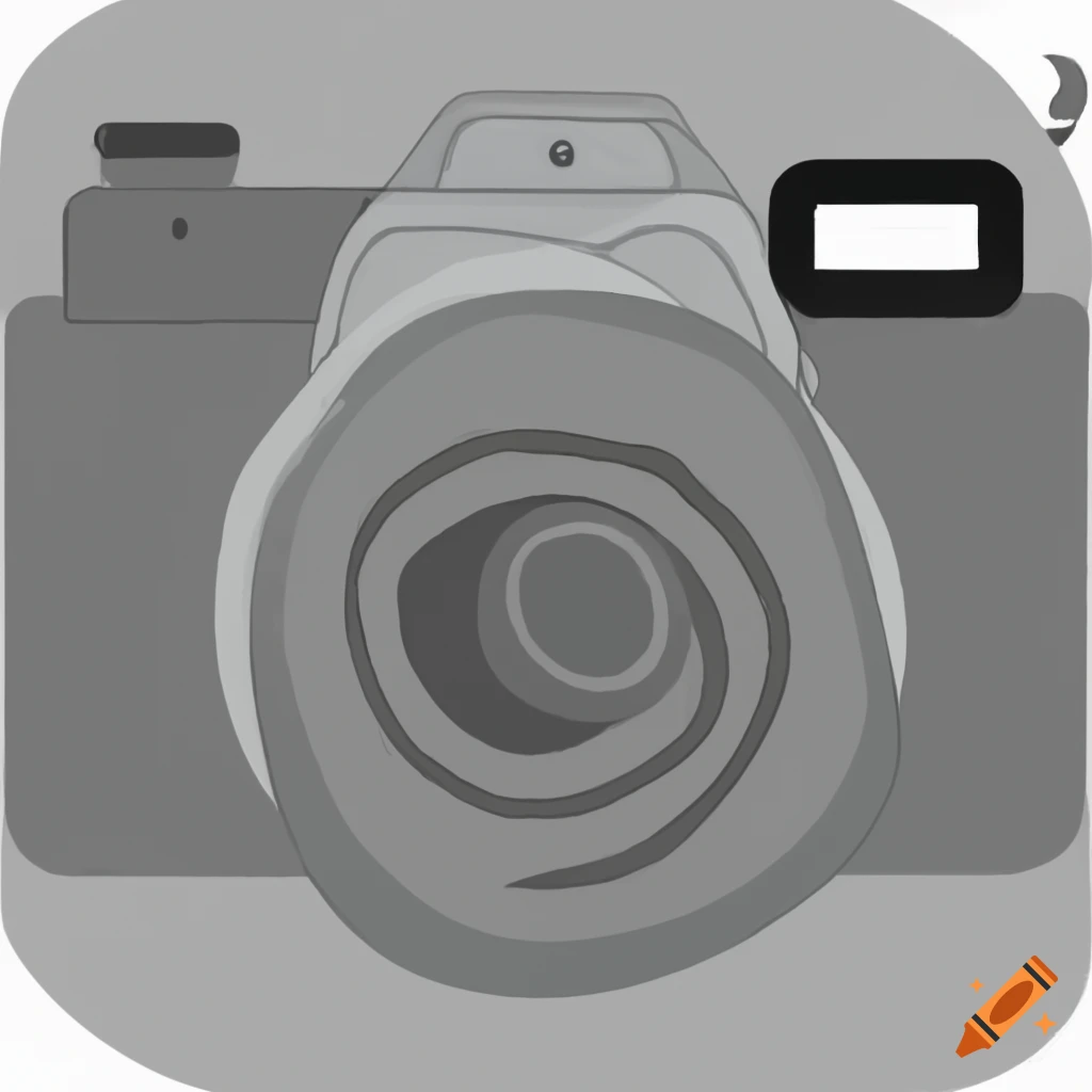 Poorly drawn grayscale cartoon camera on Craiyon