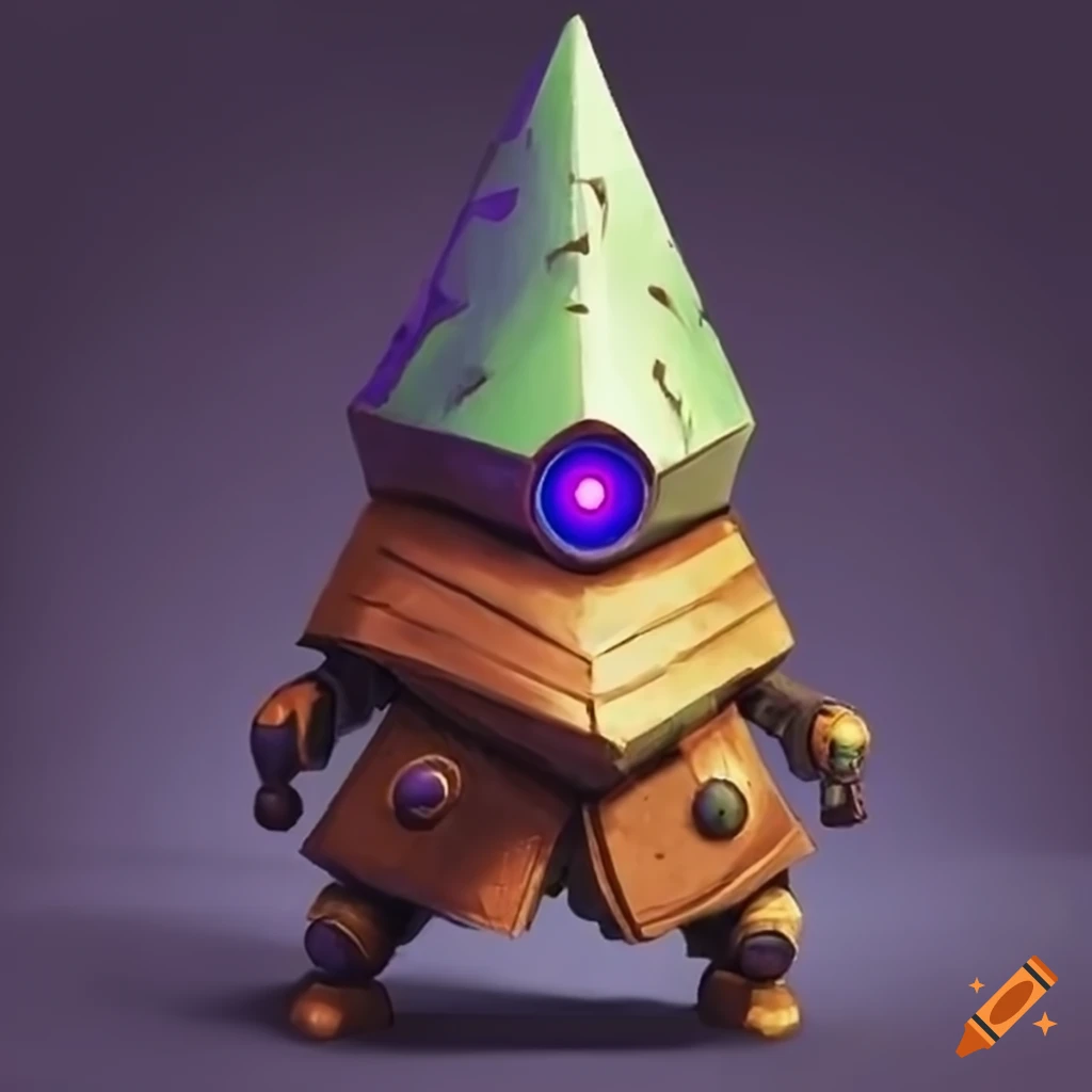 Steel robotic gnome. pointy triangle hat on Craiyon