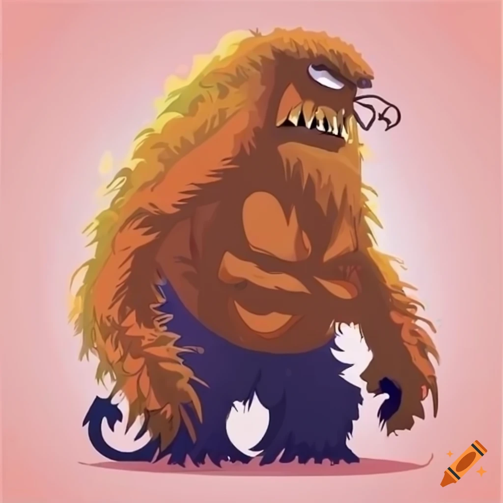 Giant hairy angry monster in a 90's cartoon style on Craiyon
