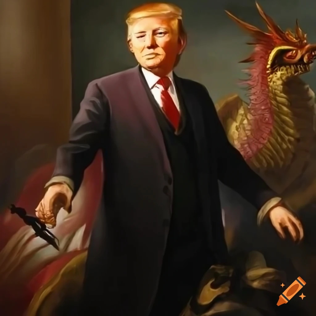 Donald trump slaying a dragon in a neoclassical painting style on Craiyon
