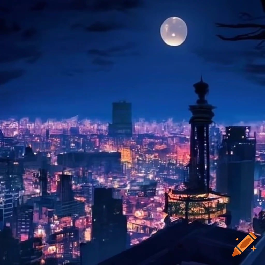 Anime Ciudad Noche La Ciudad De Tokio Por La Noche Está Representada