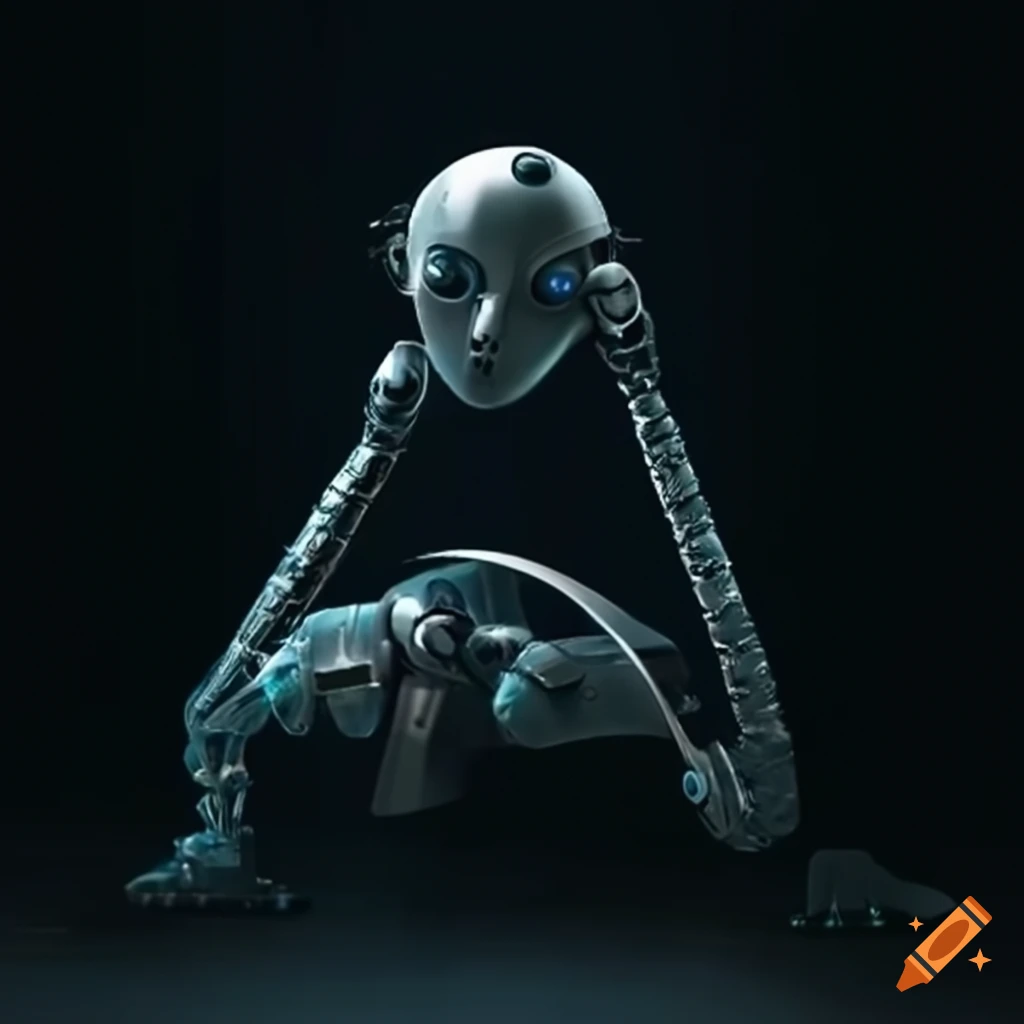 The robot stands sideways