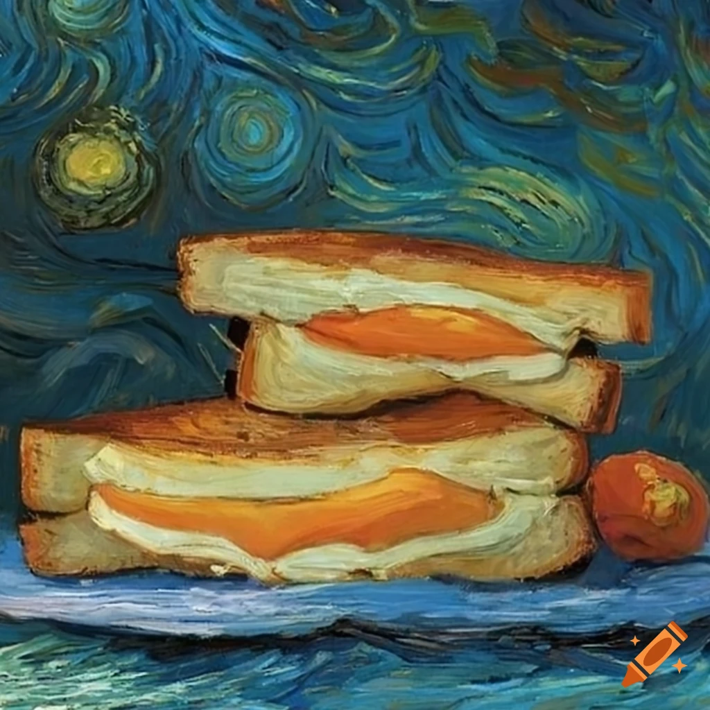 Grilled cheese painted by van gogh on Craiyon