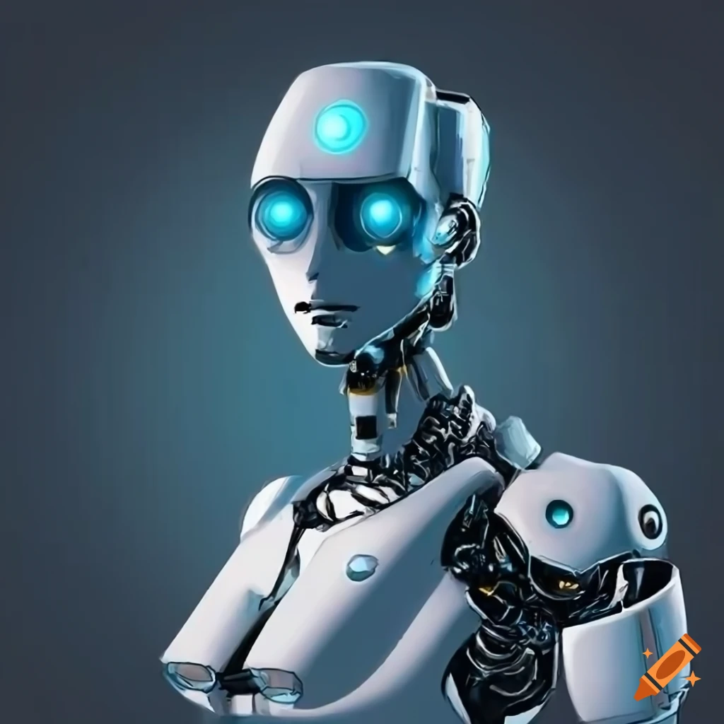 Futuristic anime male robot facing front