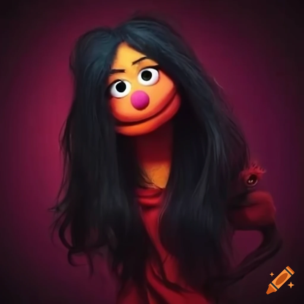 Girl muppet with long dark hair on Craiyon