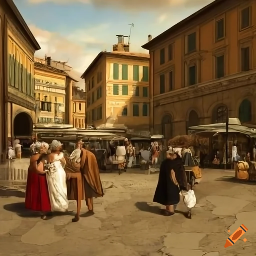 Bustling Italian market in a picturesque neoclassical setting on Craiyon