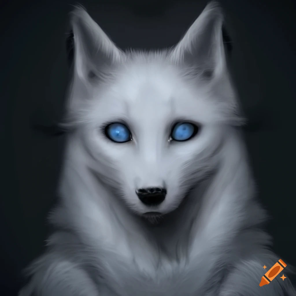 Nice smiling white fur blue eyes female werewolf portrait