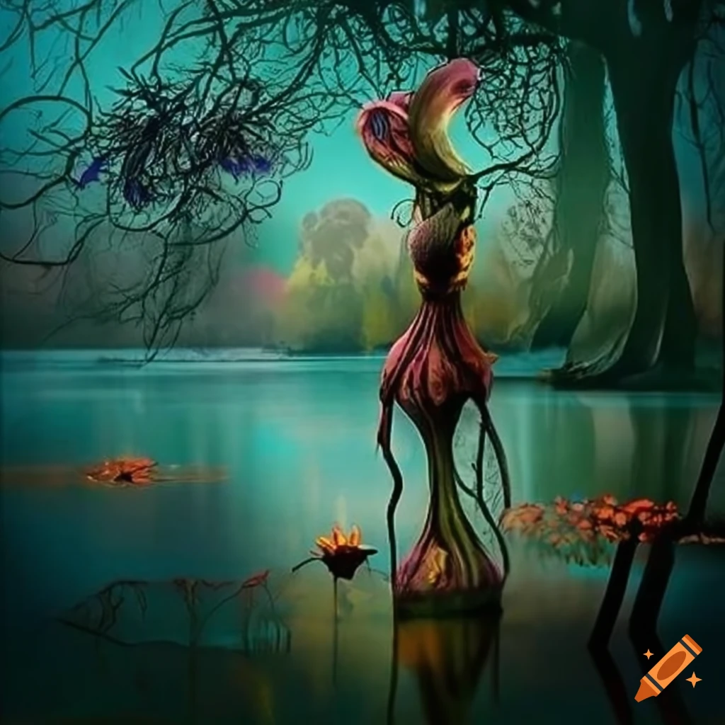 Marais lune brume castel surréaliste nénufars exotic and surreal floral ...