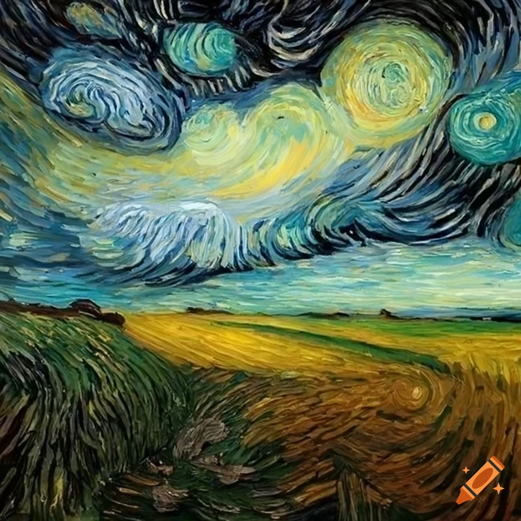 A powerful storm swirling through a field, inspired by van gogh