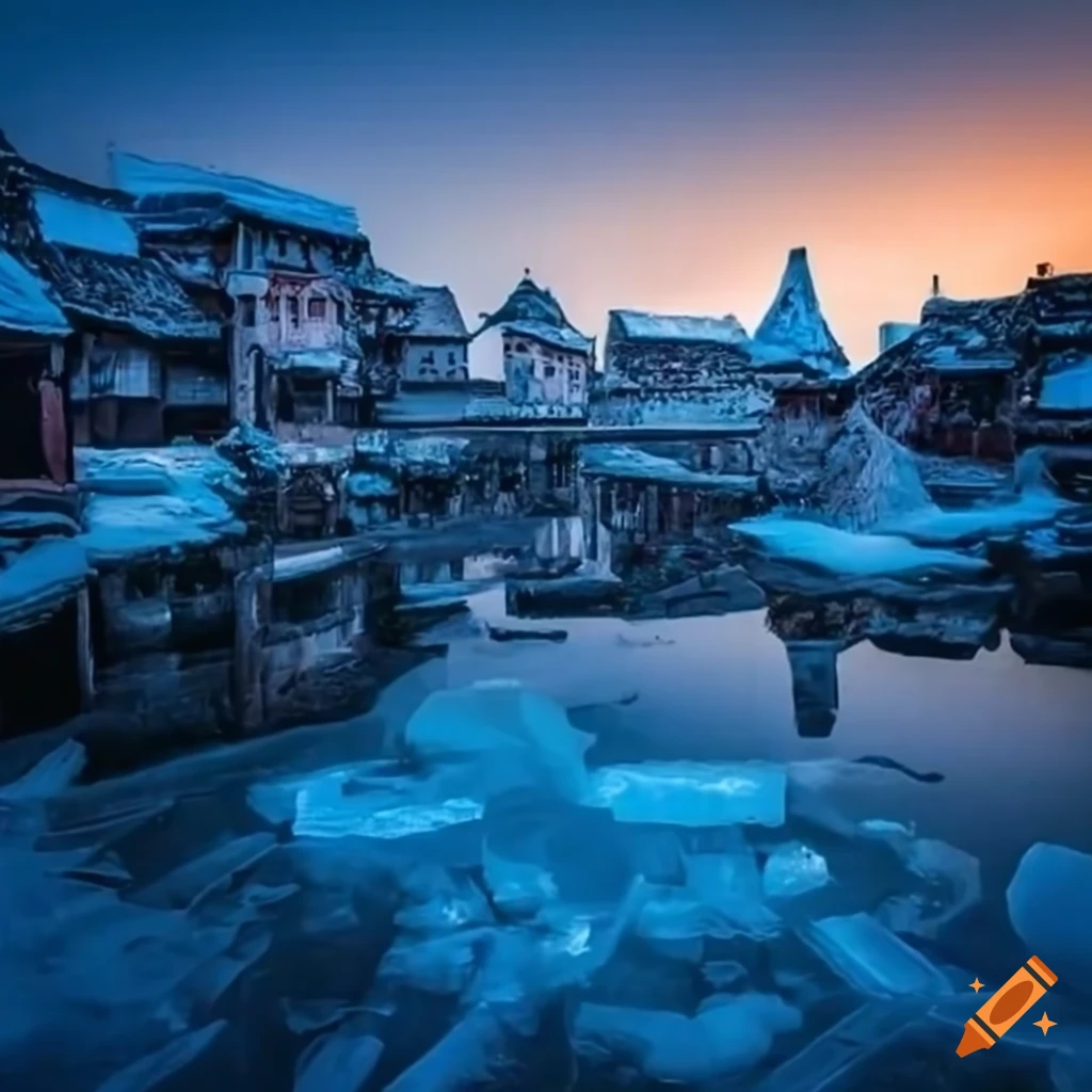 Ancient town in ice on Craiyon