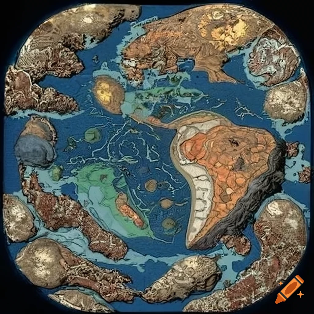 Intricate map of a fictional extraterrestrial world
