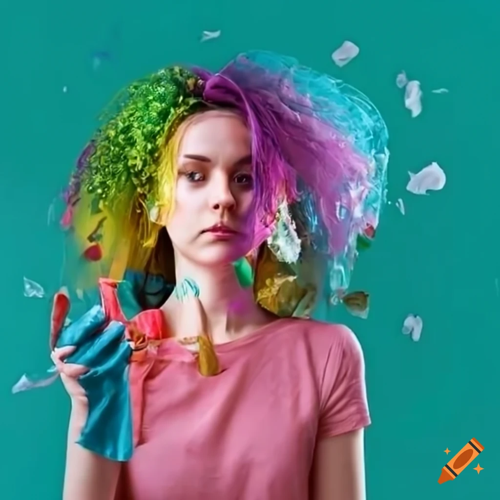 A woman standing inside a half messy half completely clean and ...