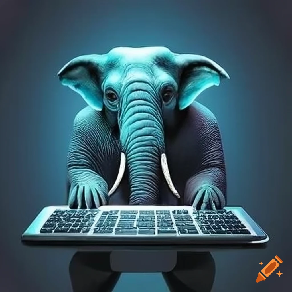Un éléphant qui fait de l'informatique