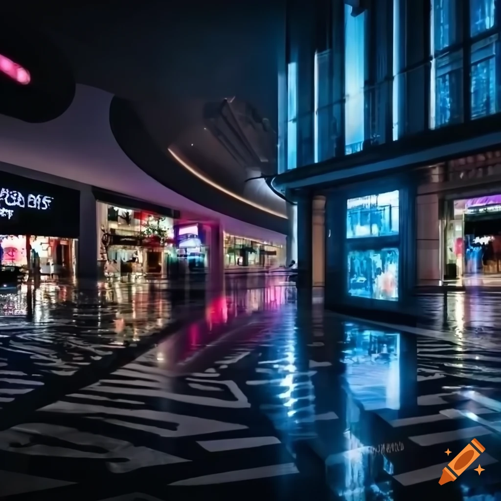 Interior of a mall at night dreamscape