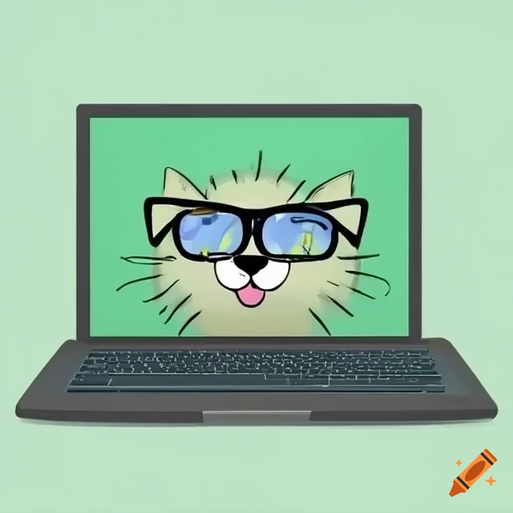 A cat wearing glasses and programming in js on a laptop on Craiyon