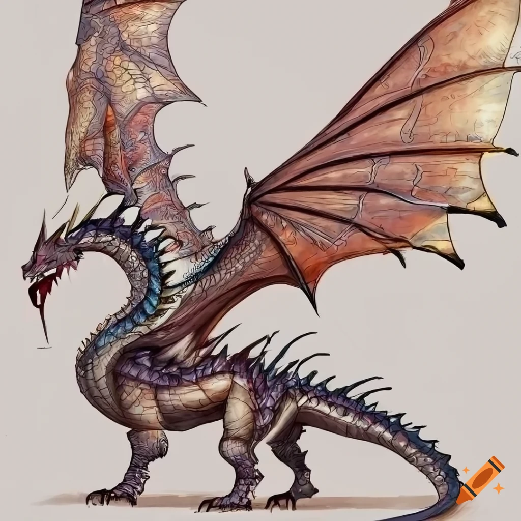 Dragon full length body, concept designs with side view, detailed ...