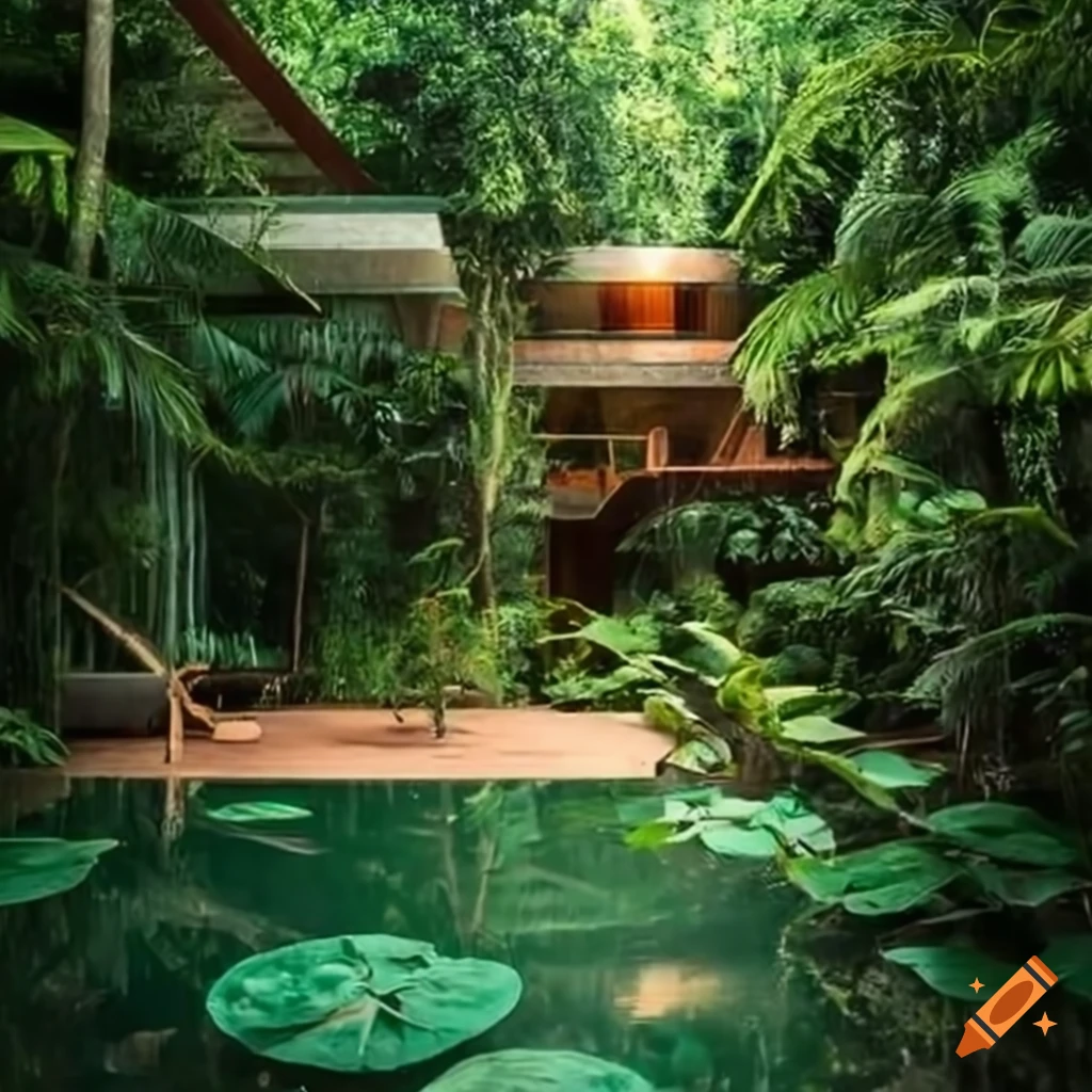 A beautiful house in tropical modernism style inside of a forest and ...