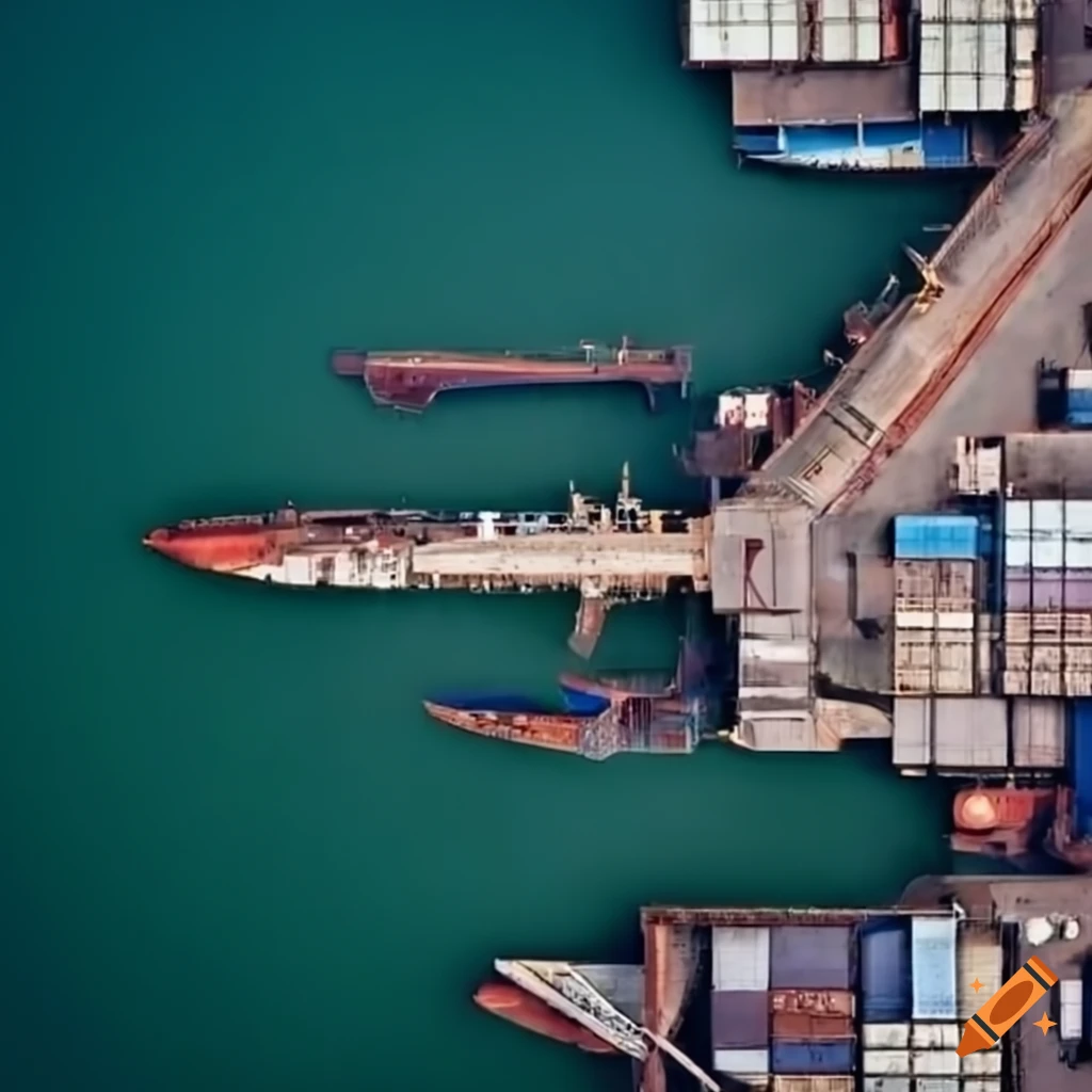 Overhead view of industrial harbor on Craiyon