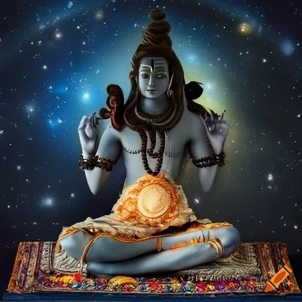 Create an artistic image of lord shiva and mata parvati in dhyan mudra ...