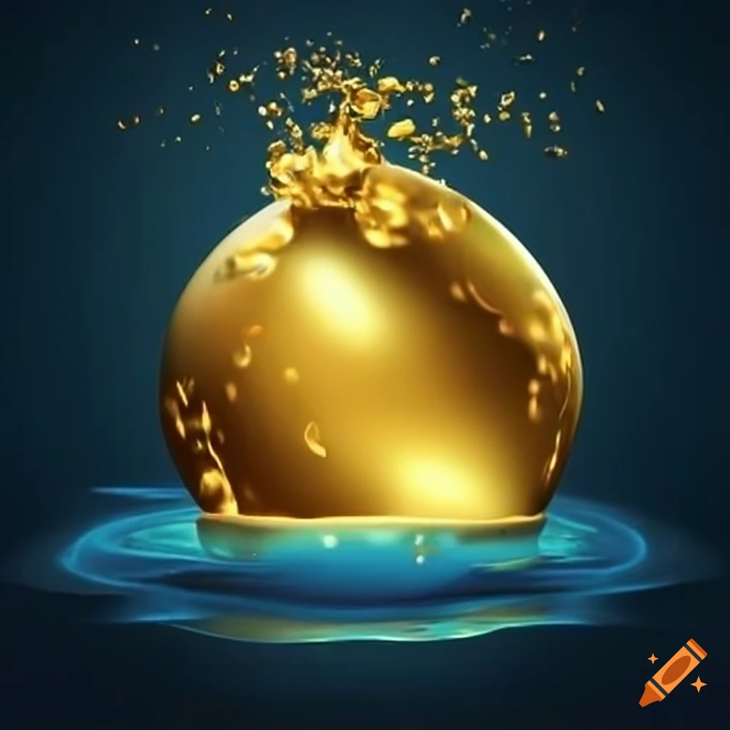 Shallow vessel overflowing with gold liquid