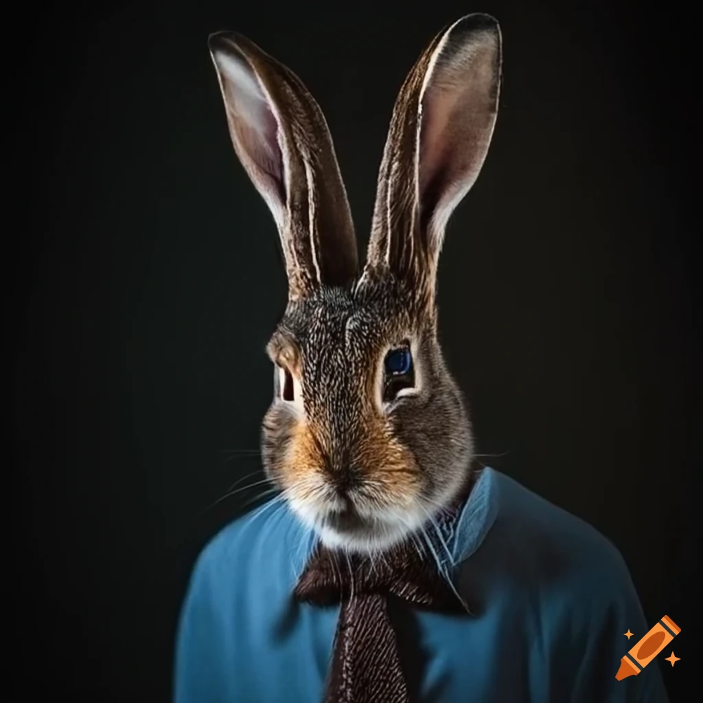 Portrait of anthropomorphic hare wearing dress shirt on Craiyon