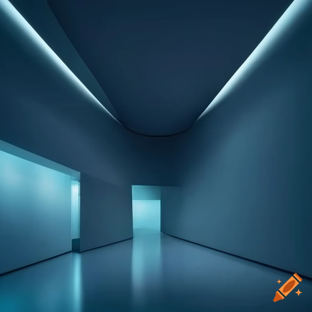 Modern minimal architecture museum interior at night