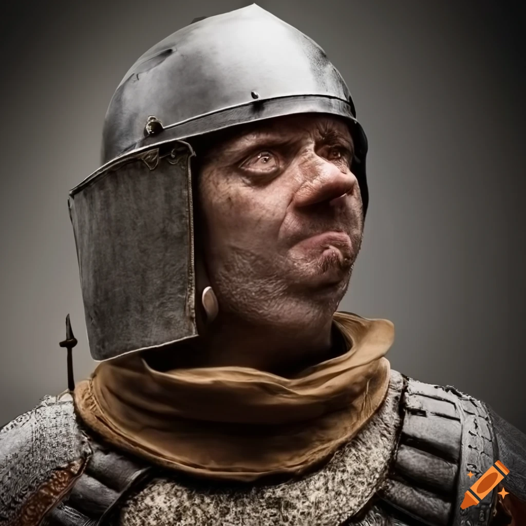 Grouchy armored medieval thug portrat photorealistic on Craiyon