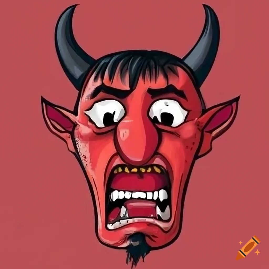A disappointed devil head with a comical expression on Craiyon
