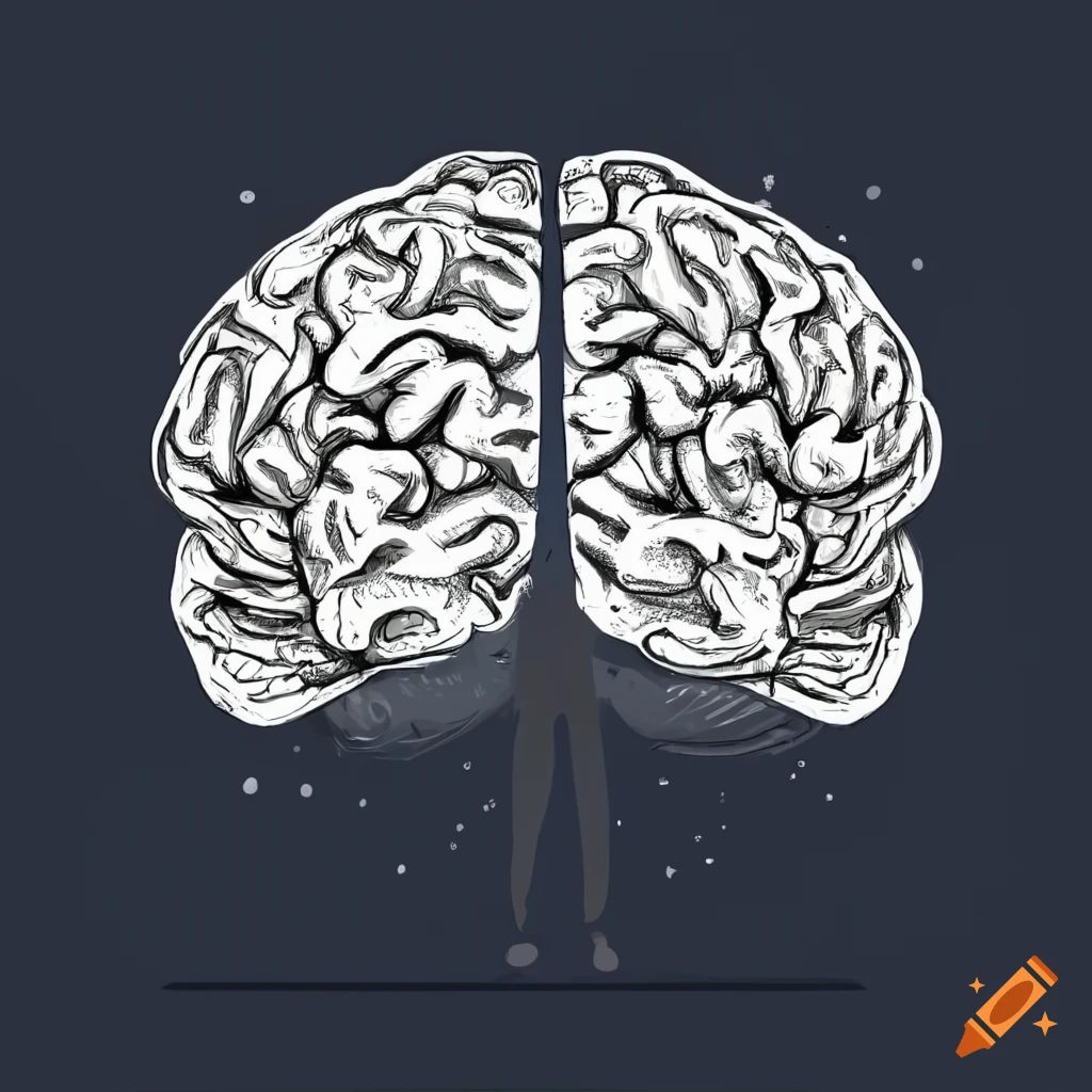A minimalistic illustration of a hiker walking on top of a brain