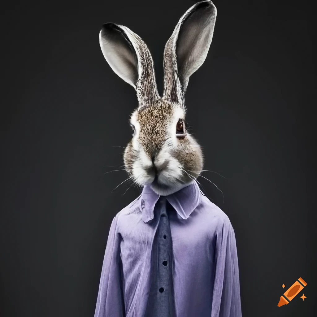 Portrait of anthropomorphic hare wearing dress shirt on Craiyon