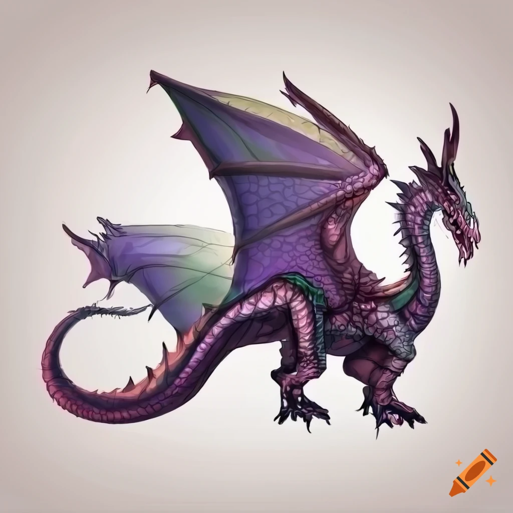 Concept designs of a dragon. Full dragon body. Dragon has four legs and ...