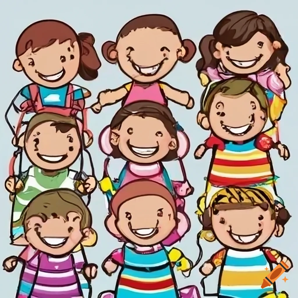 Crowd of many happy children