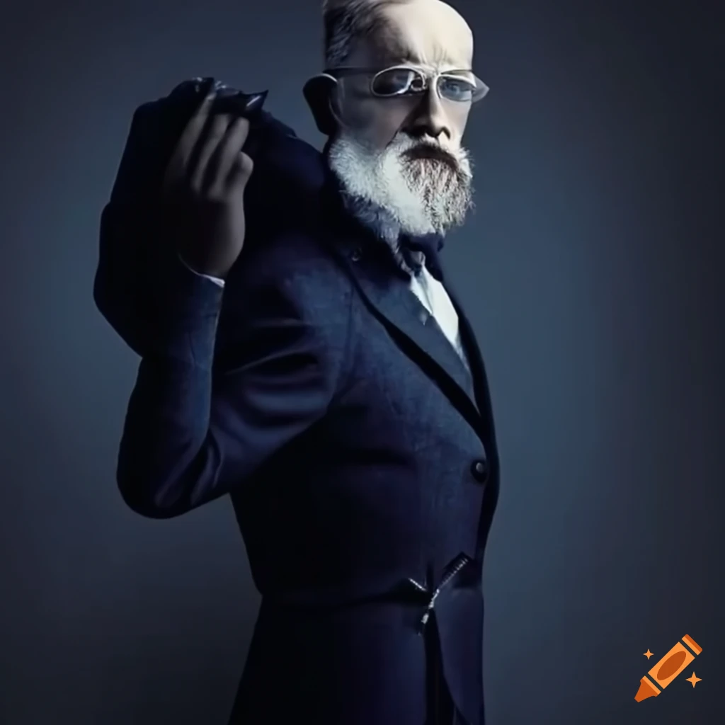 Man dressed in a full dark blue formal suit like those worn in England ...