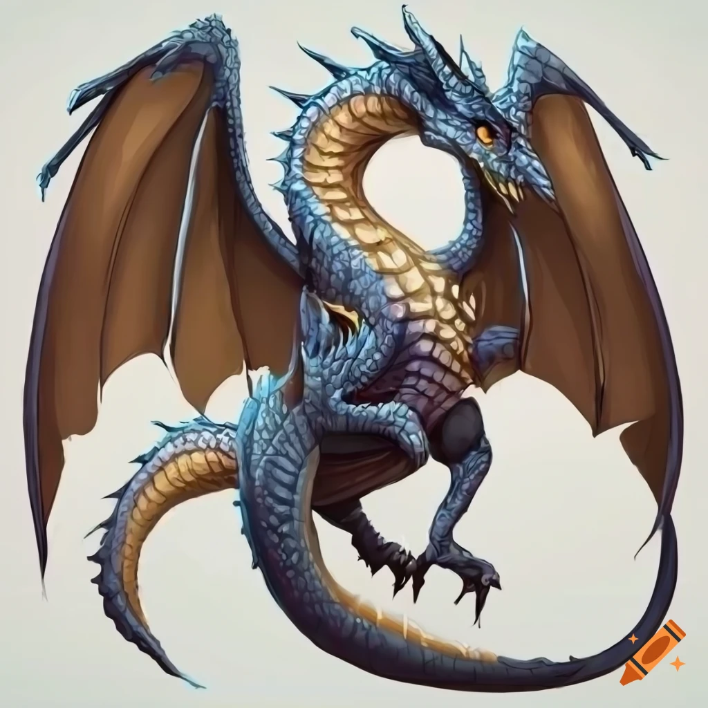 Concept designs of a dragon. Full dragon body. Dragon has four legs and ...