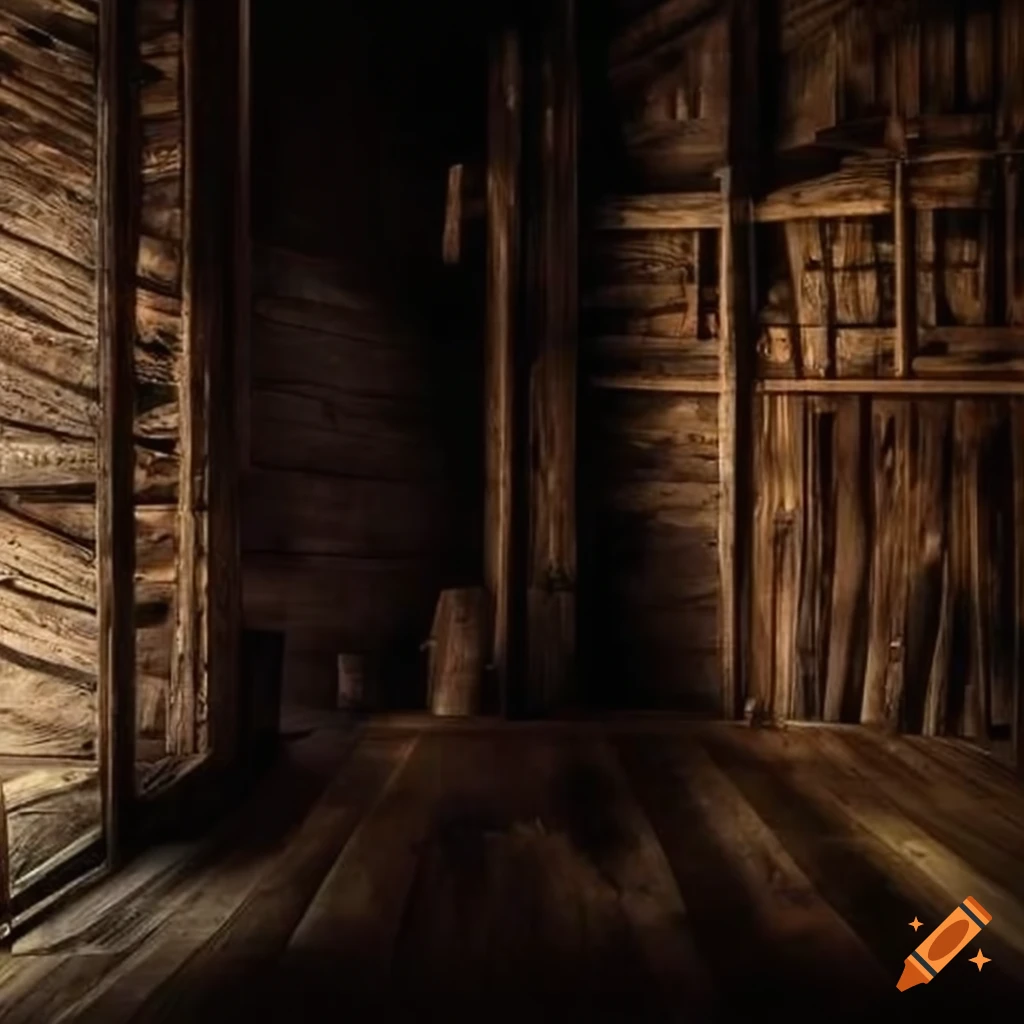 The interior dark barn loose boards sunlight shining inside